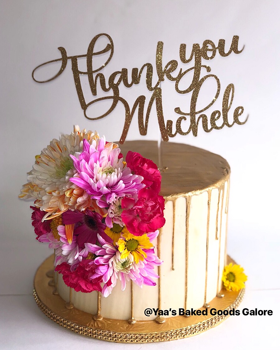 8″ Vanilla/Chocolate marble drip cake w/ fresh flowers – Yaa's Baked ...