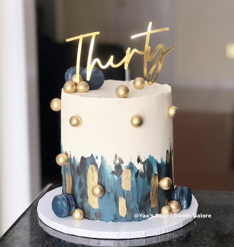 8” Red velvet 30th birthday cake with icing strokes and macarons – Yaa ...